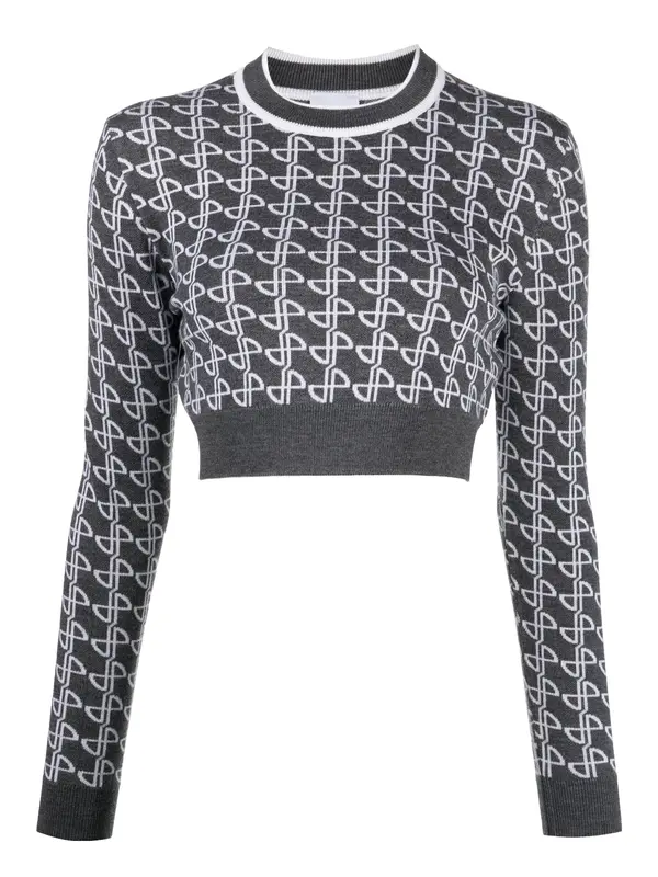 Patou Jacquard Merino Cropped Jumper - Grey