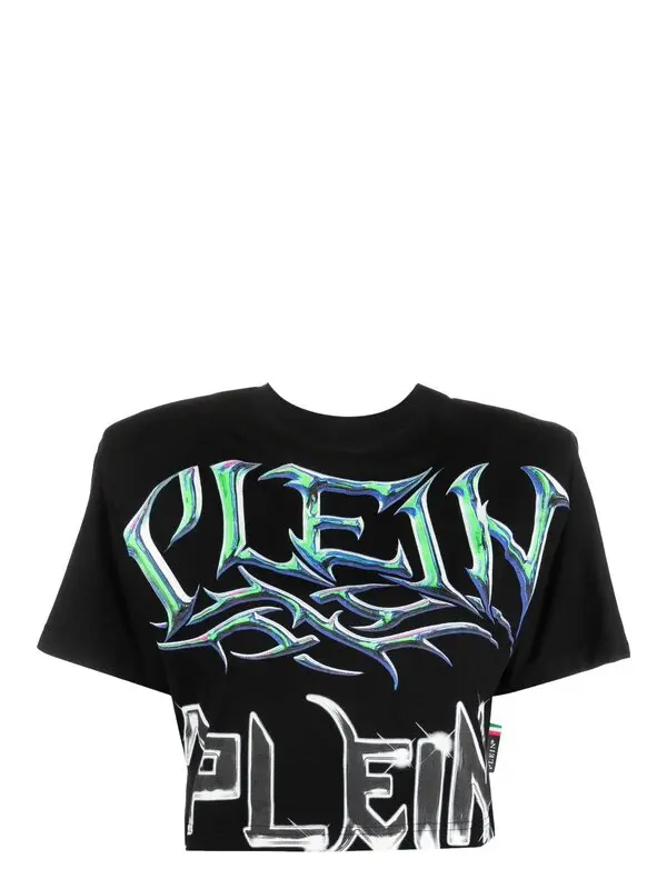 Philipp Plein Logo-print Padded-shoulder T-shirt - Black