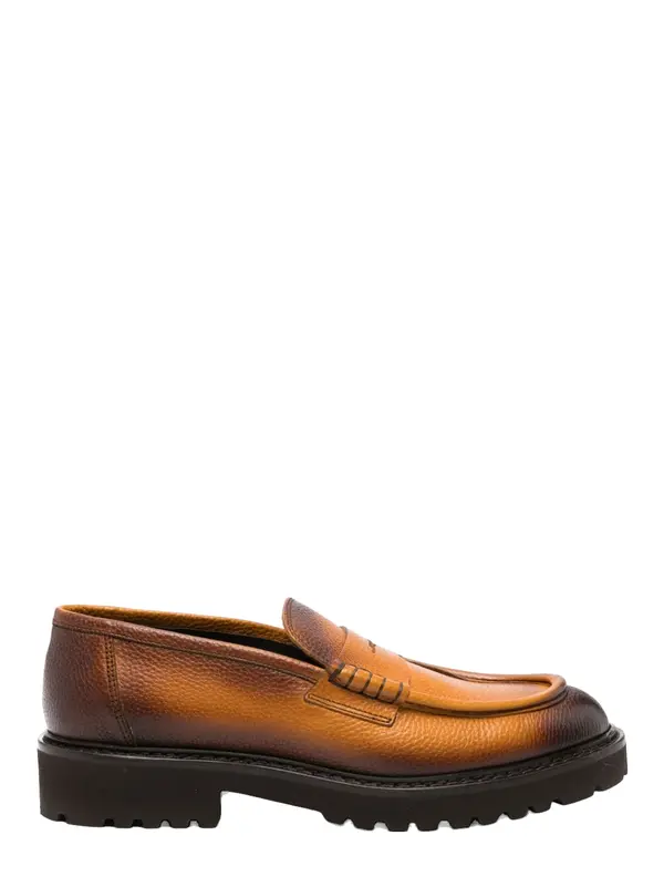 DOUCAL'S Pebbled Leather Loafers - Orange
