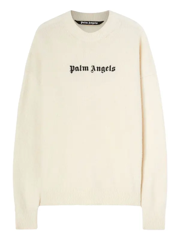 Palm Angels Logo-embroidered Wool-blend Jumper - White
