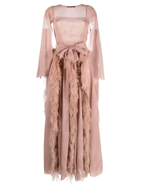 ANTONINO VALENTI Feather-detail Maxi Dress - Pink