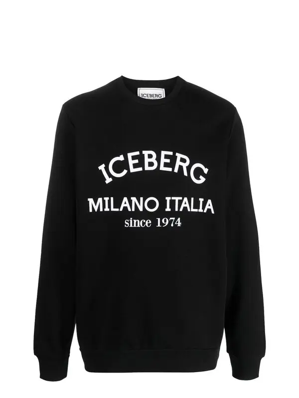 Iceberg Logo Print Cotton Sweatshirt - Black