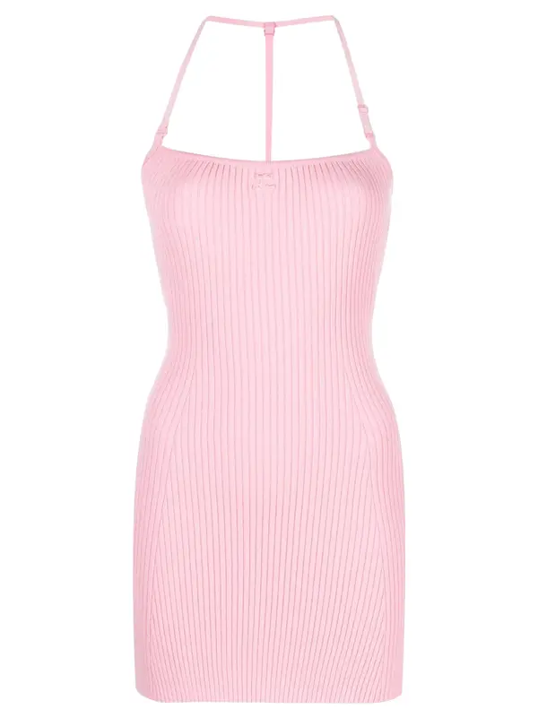 COURREGES Logo-embroidered Halterneck Minidress - Pink