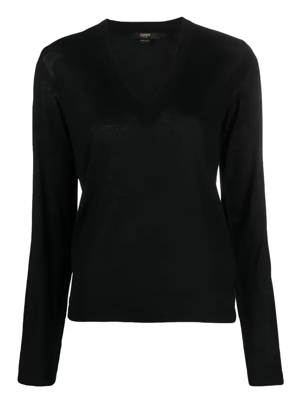 Seventy Lightweight V-neck Wool Jumper - Black