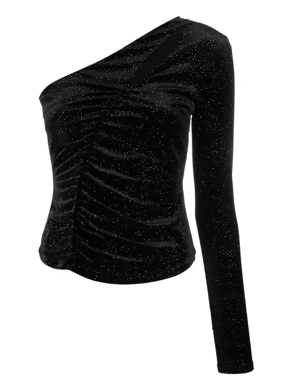 Patrizia Pepe Glitter-detail Asymmetric Velvet Top - Black
