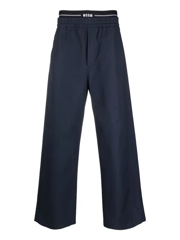 MSGM Logo-waistband Straight-leg Trousers - Blue