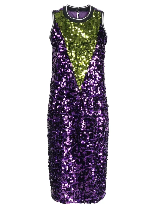 Plan C Colour-block Sequin Midi Dress - Purple