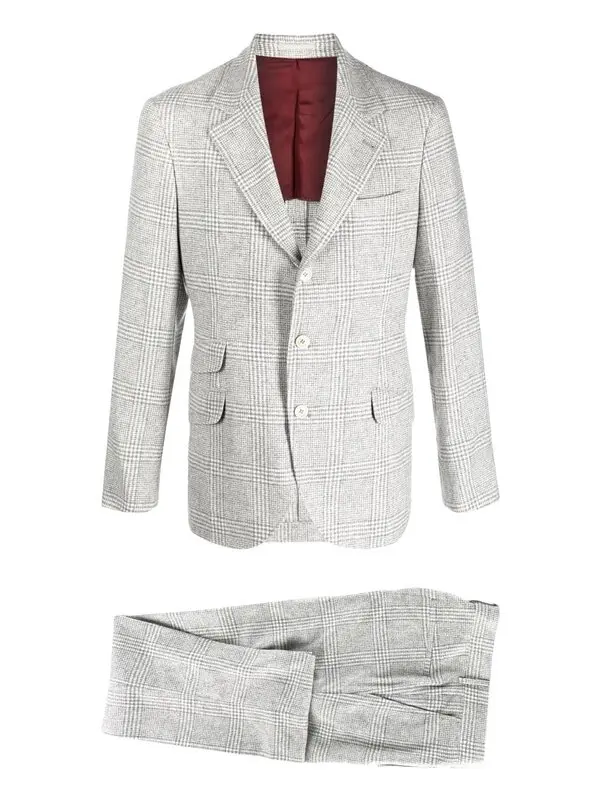 Brunello Cucinelli Single-breasted Checked Suit - Grey