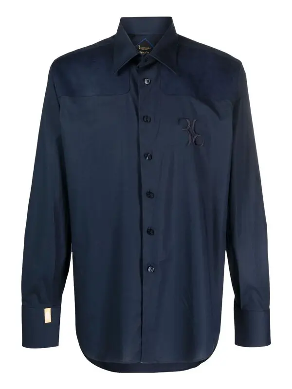 BILLIONAIRE Suede-panel Cotton Shirt - Blue