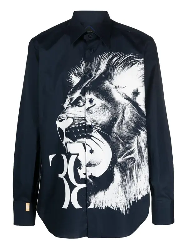 BILLIONAIRE Lion-print Long-sleeve Shirt - Blue