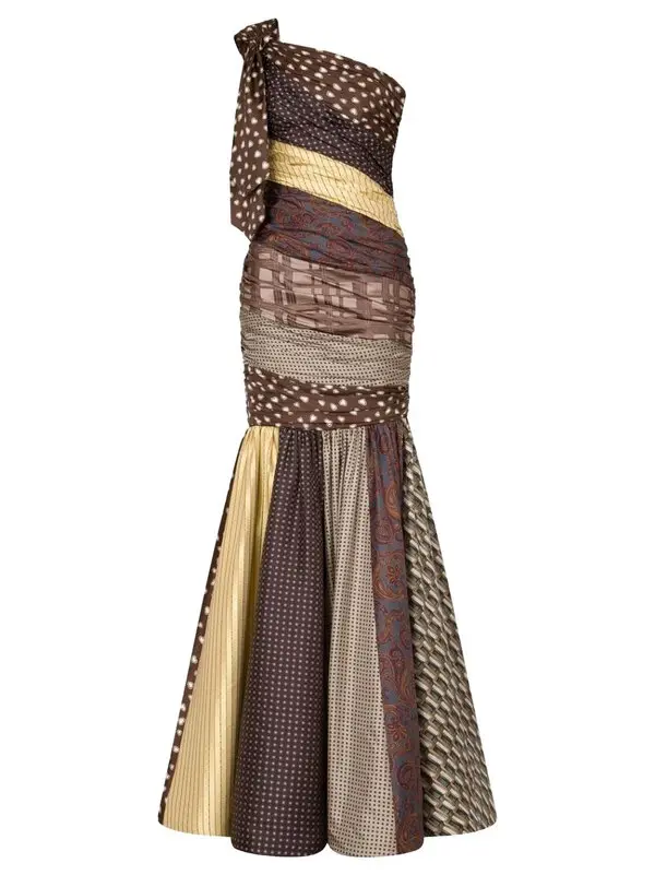 Moschino Patchwork-design One-shoulder Dress - Brown