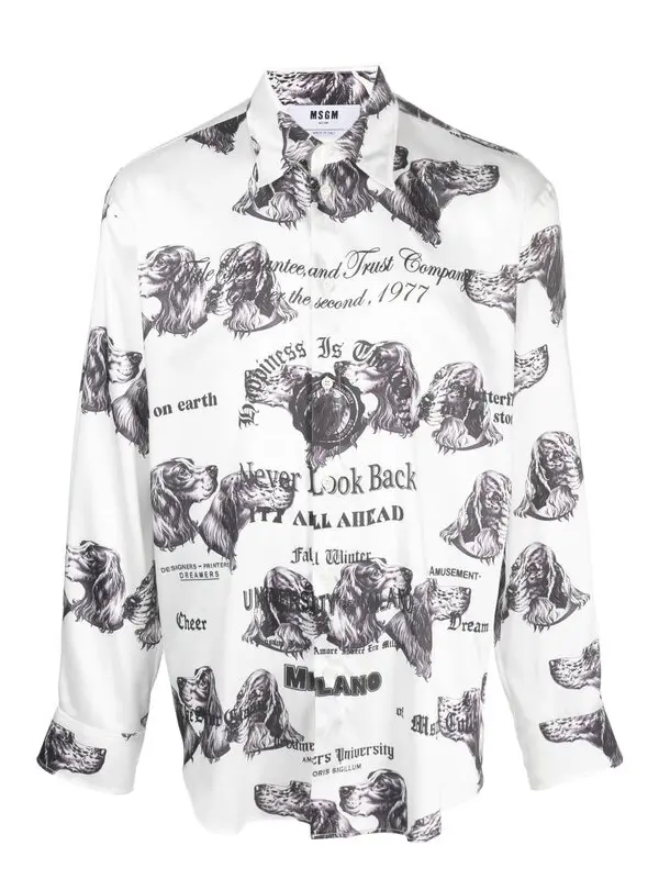 MSGM Graphic-print Long-sleeve Shirt - White