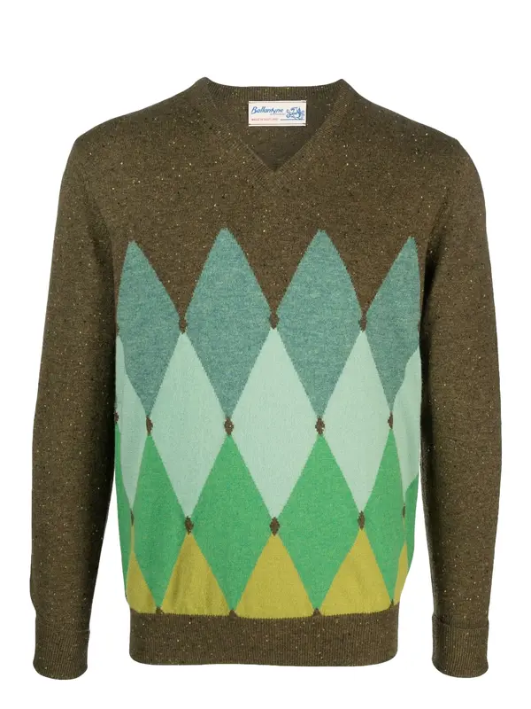 BALLANTYNE Argyle-intarsia Knit Jumper - Green