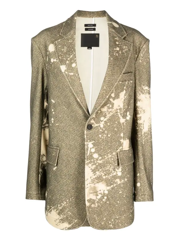 R13 Paint Splatter-print Tweed Blazer - Green