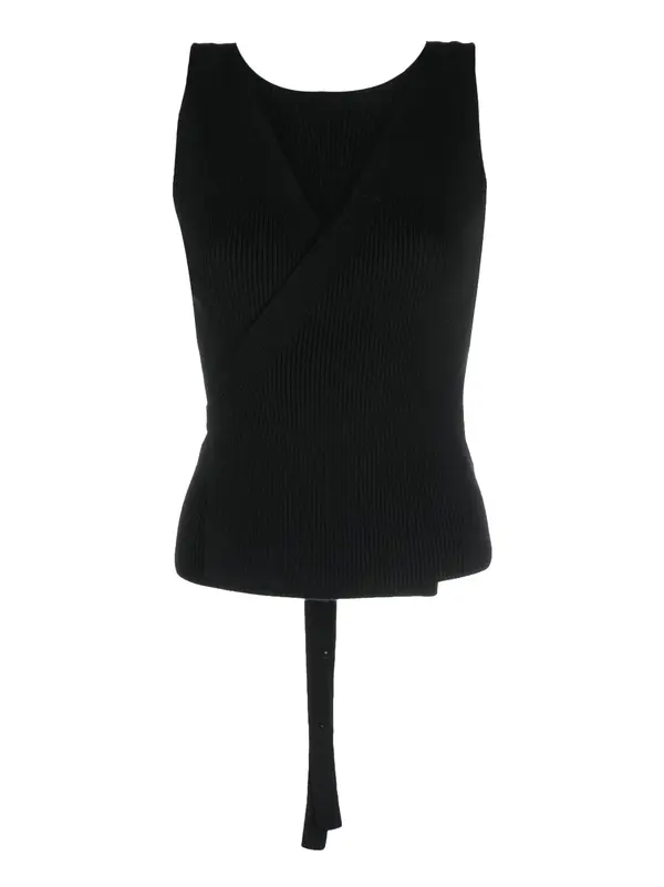 Patou Ribbed-knit Wrap Top - Black