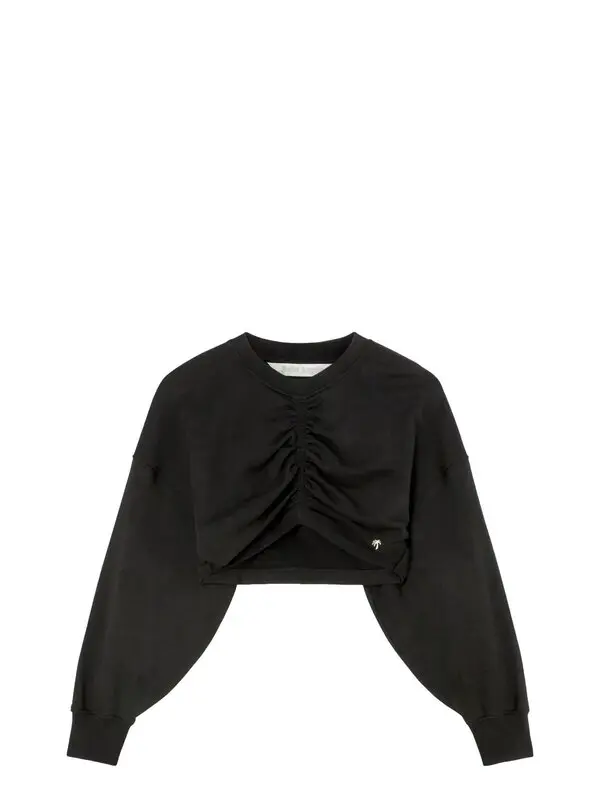 Palm Angels Ruched Cropped Sweatshirt - Black