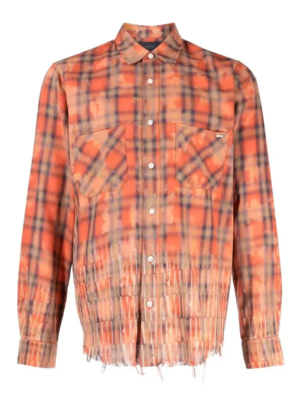 Amiri Logo-print Bleached Flannel Shirt - Orange