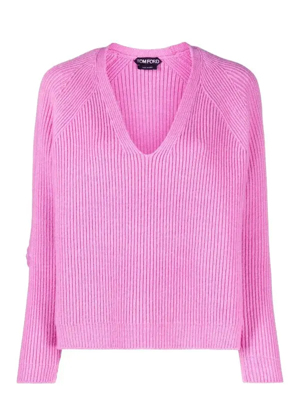 TOM FORD Ribbed V-neck Jumper - Pink