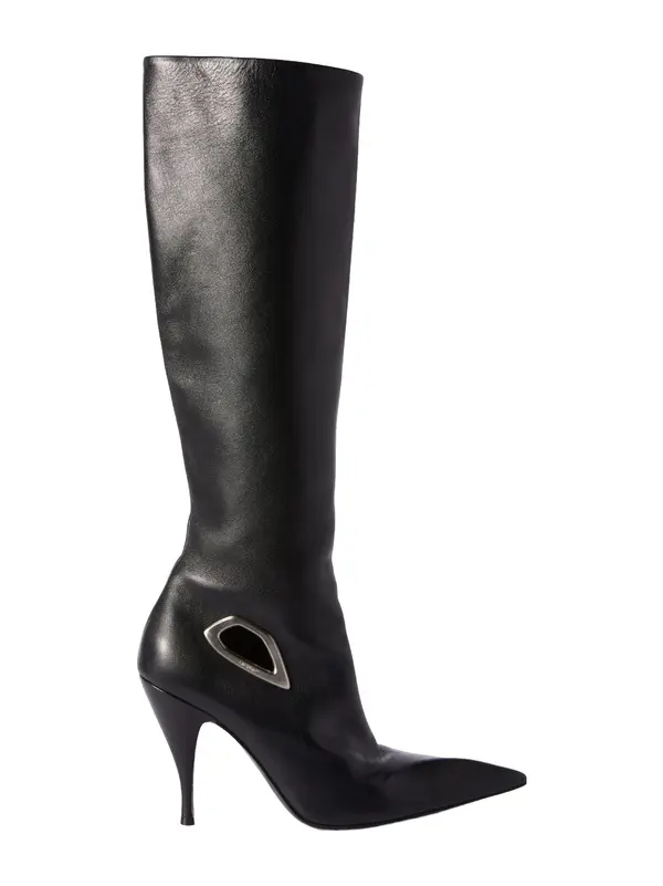 Off-White Crescent Knee-high Leather Boots - Black