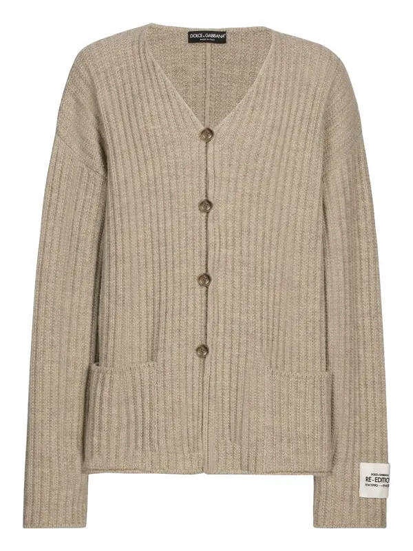 Dolce & Gabbana Logo-patch V-neck Cardigan - Neutrals