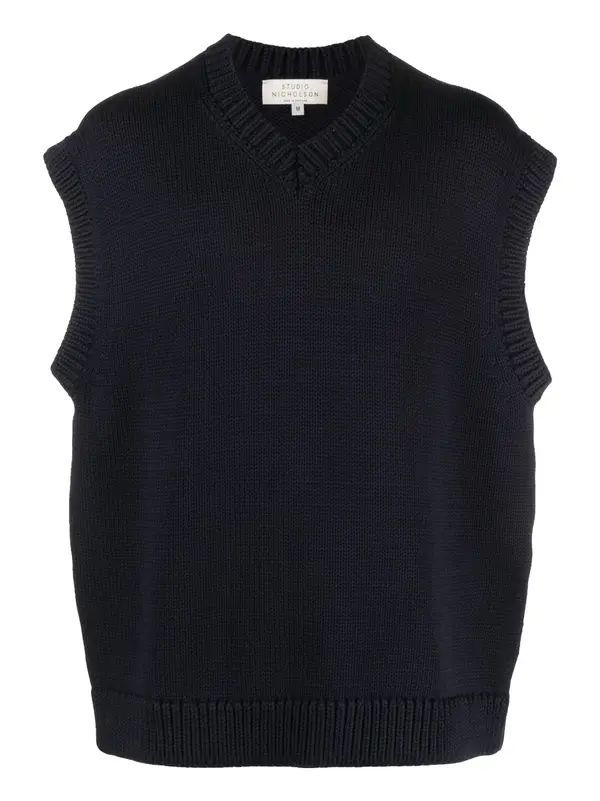 Studio Nicholson V-neck Cotton-blend Knitted Vest - Blue