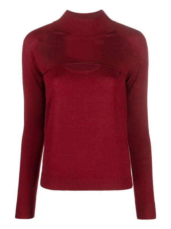 Patrizia Pepe Long-sleeved Cut-out Wool T-shirt - Red