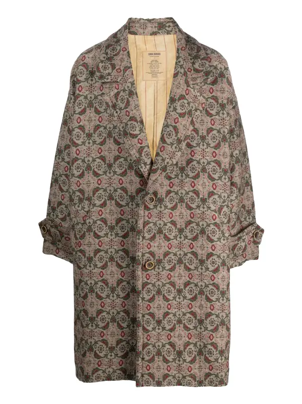 UMA WANG Graphic-print Single-breasted Coat - Neutrals