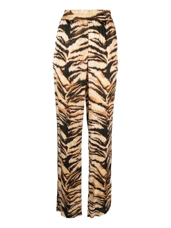 Roberto Cavalli Tiger-print High-waisted Trousers - Neutrals