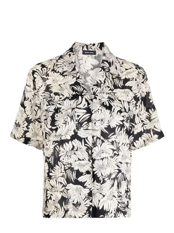 ANINE BING Floral-print Linen Shirt - Black