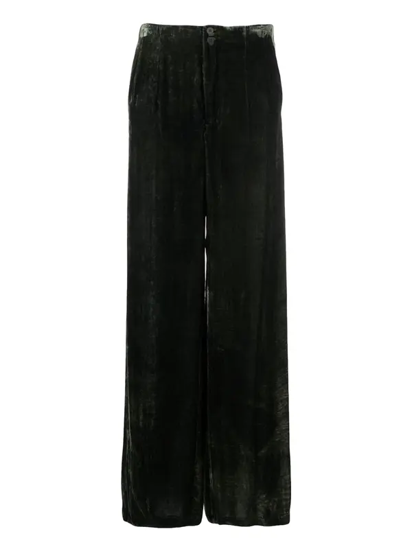 GENTRYPORTOFINO Velvet-effect Wide-leg Trousers - Green