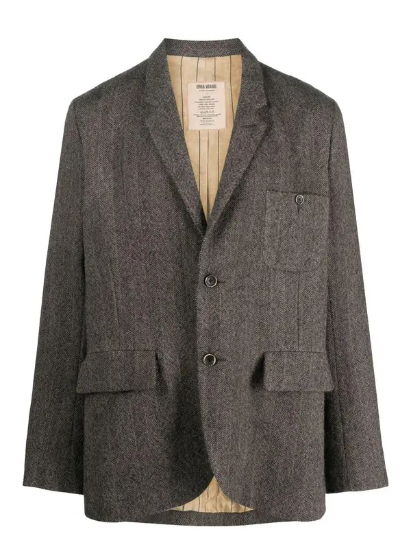 UMA WANG Herringbone-pattern Single-breasted Blazer - Neutrals