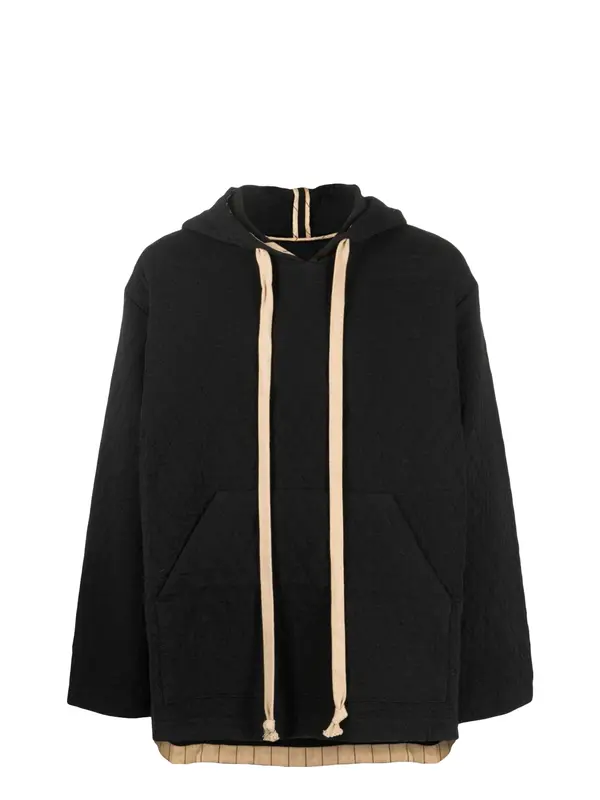 UMA WANG Quilted Drawstring Hoodie - Black