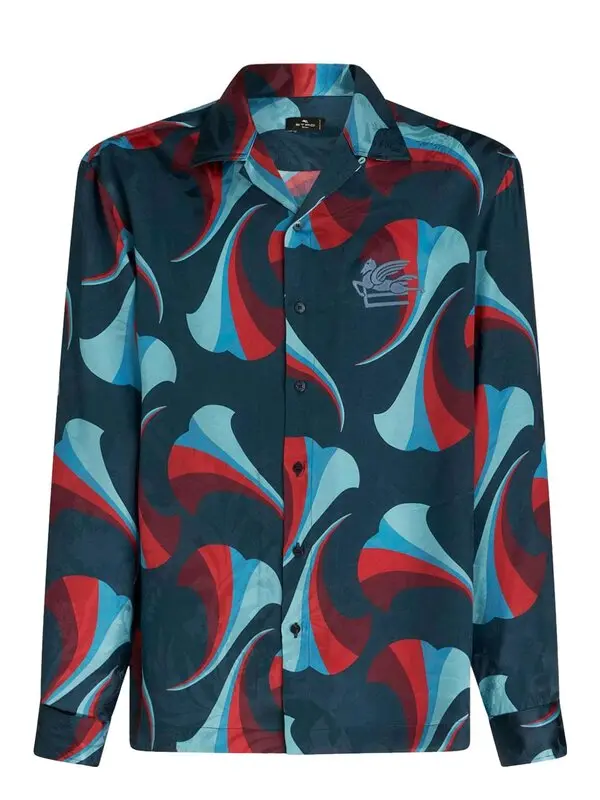 Etro Floral-print Silk Bowling Shirt - Blue