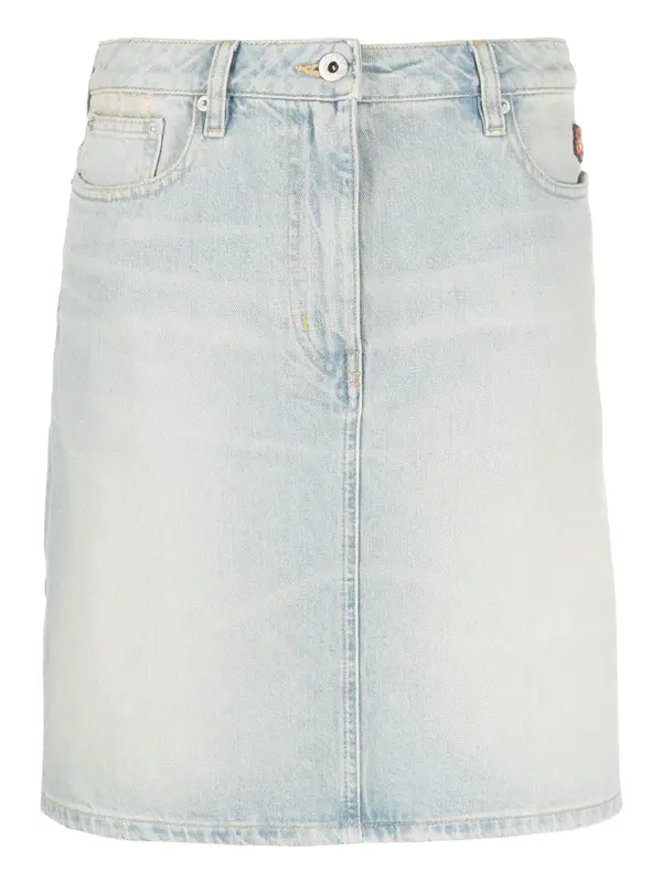Kenzo Floral Embroidered Denim Skirt - Blue