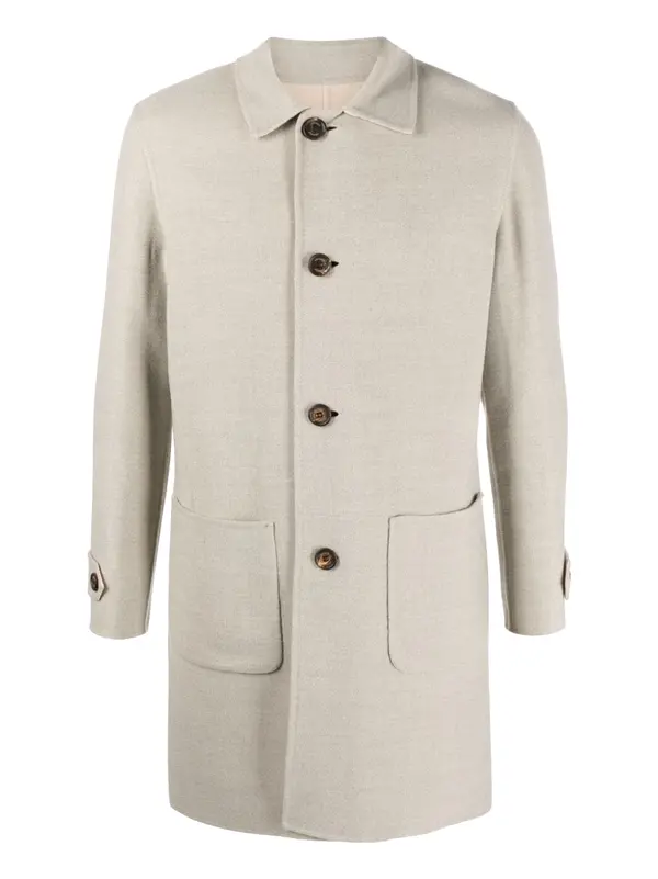 Eleventy Spread-collar Wool Coat - Neutrals