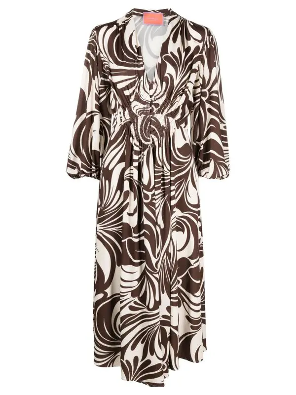 La DoubleJ Camerino Watermarble-print Maxi Dress - Brown