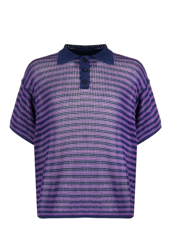 BODE Striped Open-knit Polo Shirt - Purple