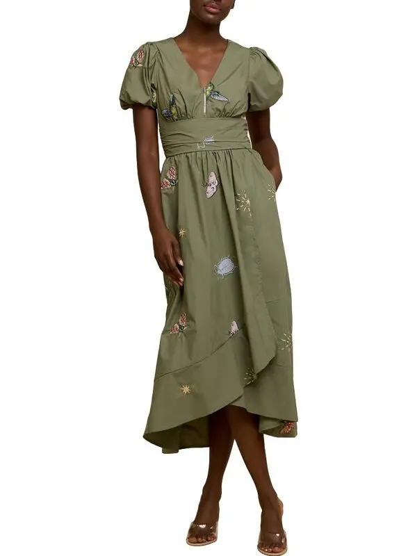 CIEBON Arya Embroidered Cotton Maxi Dress - Sage