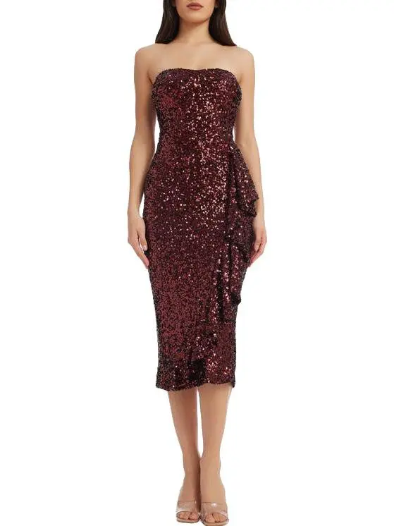 Dress The Population Alexis Sequin Strapless Sheath Dress - Port