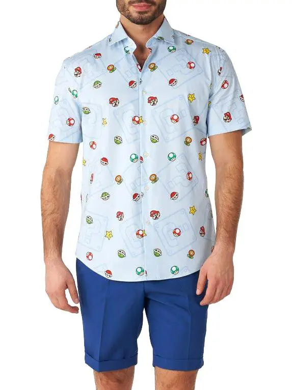 Opposuits Super Mario™ Stretch Short Sleeve Button-up Shirt - Blue