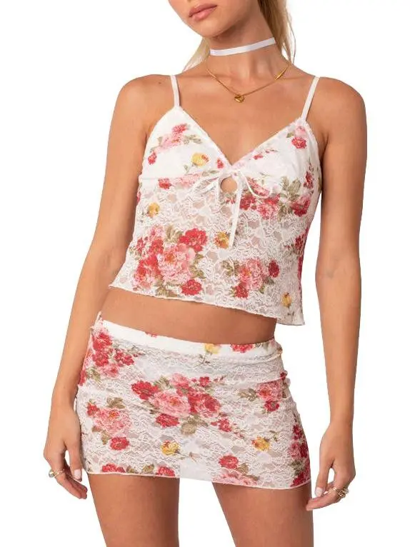 EDIKTED Portofino Floral Lace Camisole - White Multi