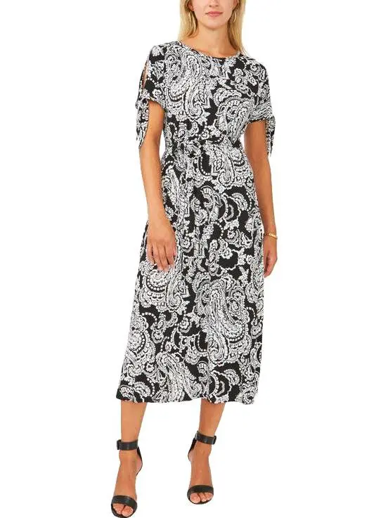 Chaus Print Tie Waist Midi Dress - Black/white