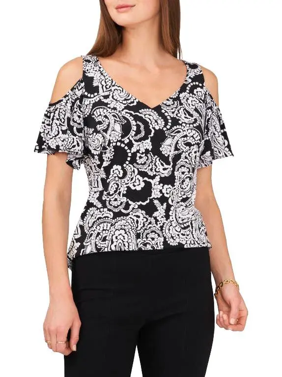 Chaus Print Cold Shoulder Top - Black/white 010