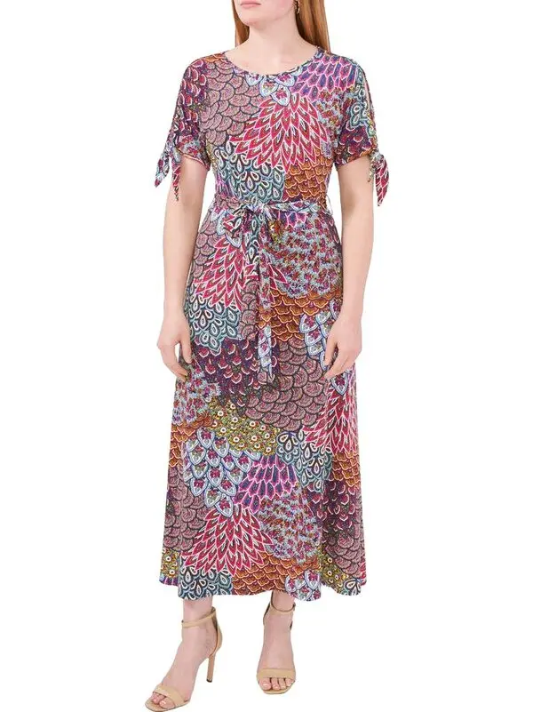 Chaus Split Sleeve Printed Midi Dress - Sunlight/multi