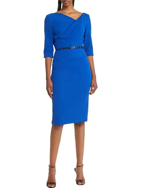 Black Halo Jackie Belted Sheath Dress - Cobalt