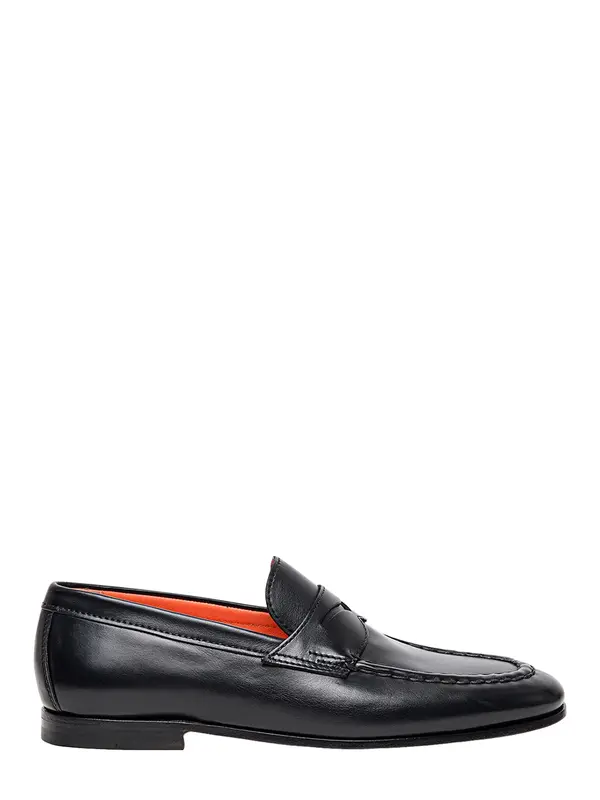 Santoni Leather Penny Loafers - Black