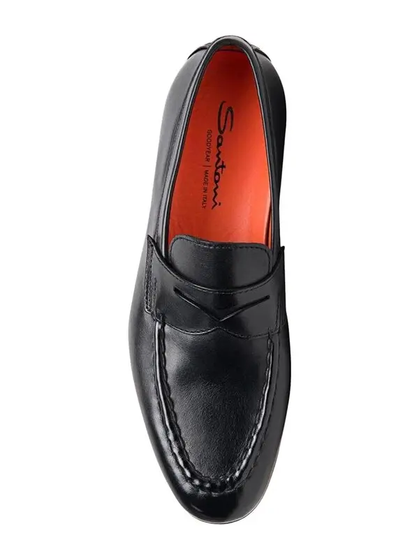Santoni Leather Penny Loafers - Black