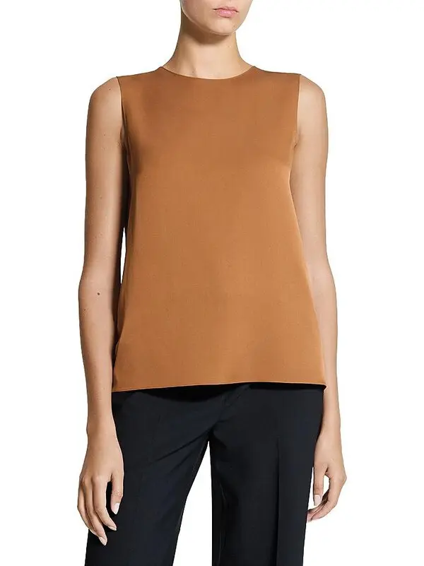 Theory Silk Sleeveless Tank - Burnt Cognac