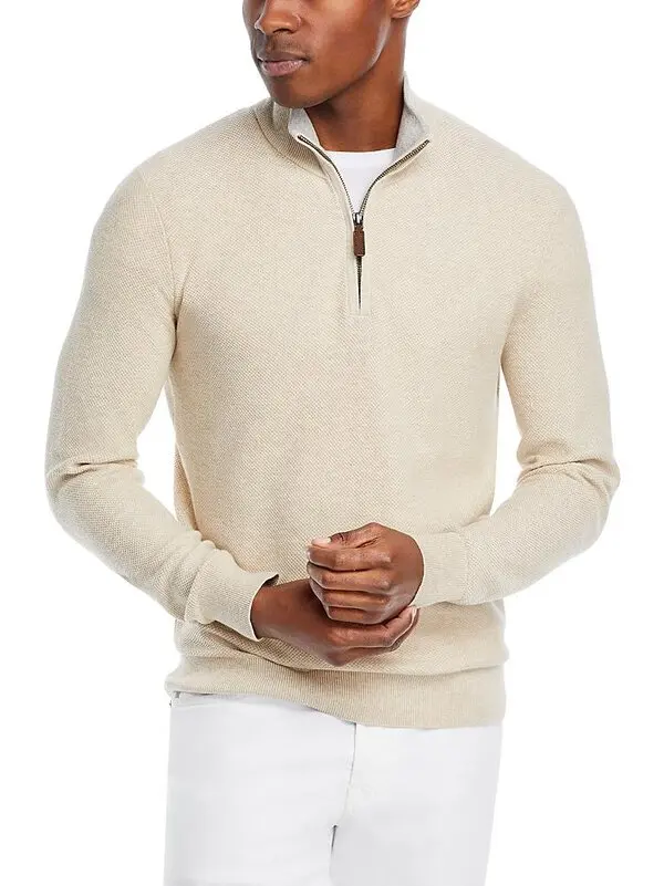 Bloomingdale'S Cotton Tipped Birdseye Half Zip Sweater - Oatmeal