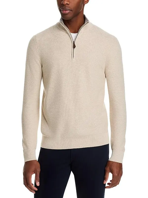 Bloomingdale'S Cotton Tipped Birdseye Half Zip Sweater - Oatmeal